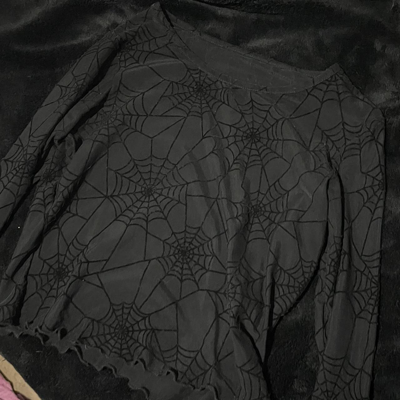 disturbia sheer long sleeve spider web crop top this... - Depop