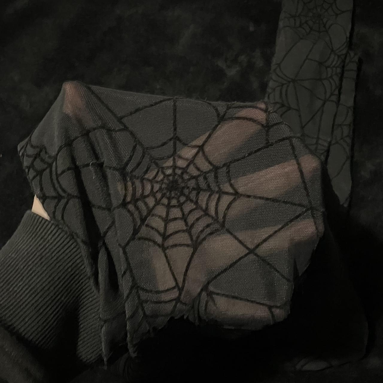 disturbia sheer long sleeve spider web crop top this... - Depop