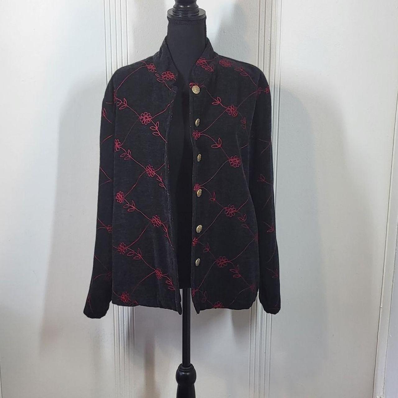White Stag women's black & red embroidered jacket.... - Depop