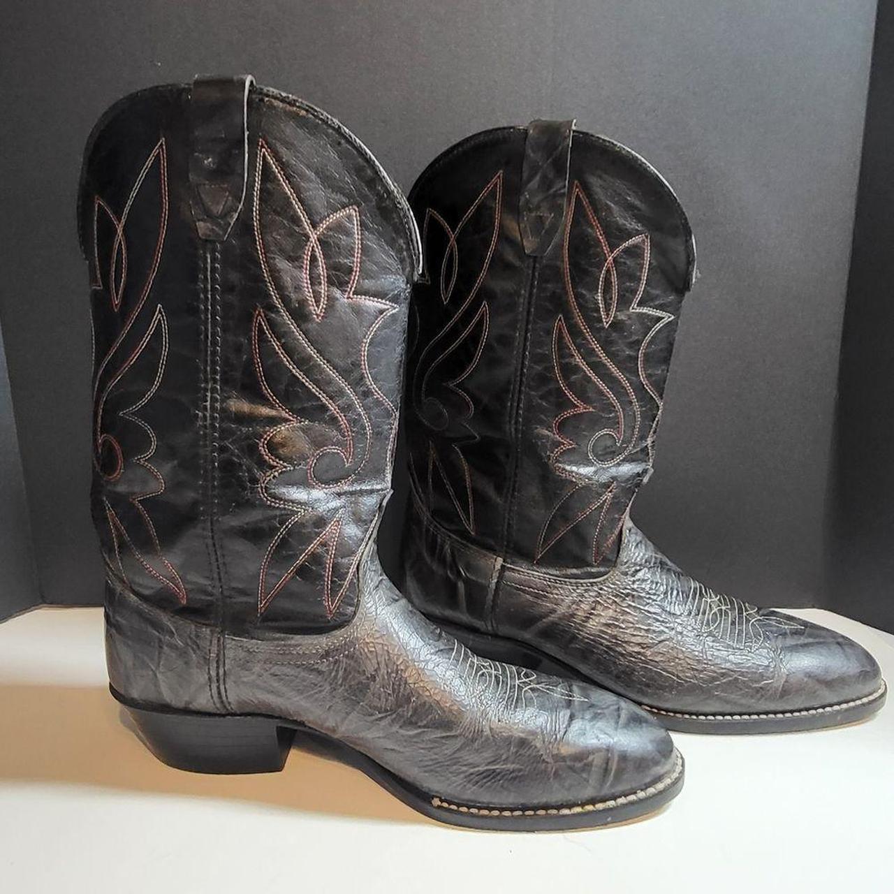 Black leather men's western cowboy boots with red... - Depop