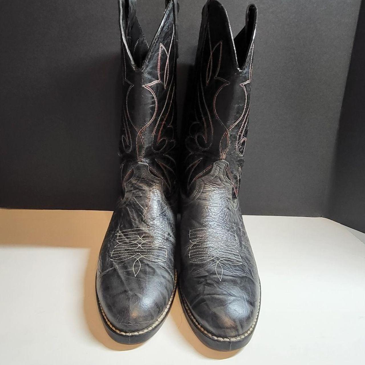 Black leather men's western cowboy boots with red... - Depop