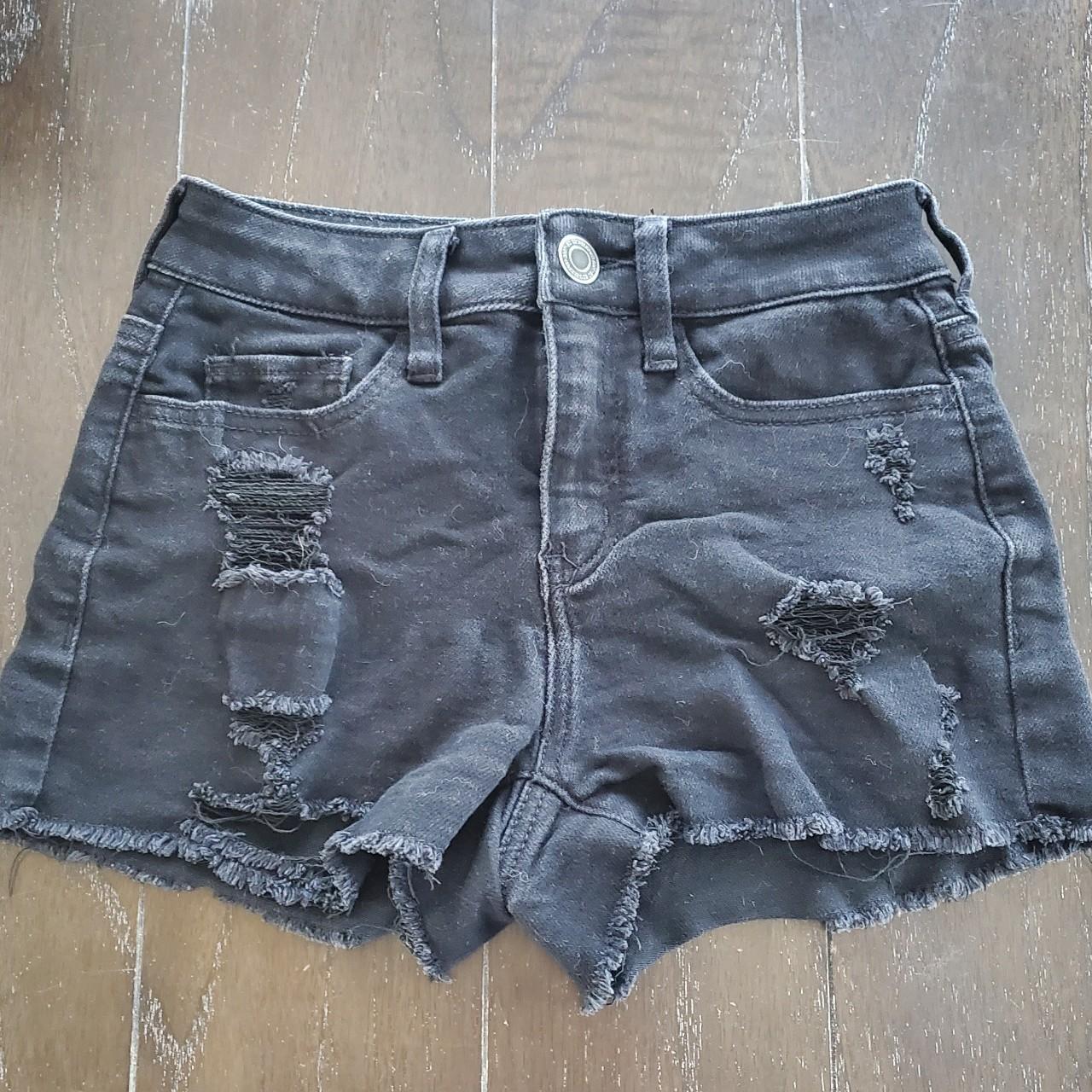 Black ripped shorts, soft denim #shorts #black... - Depop