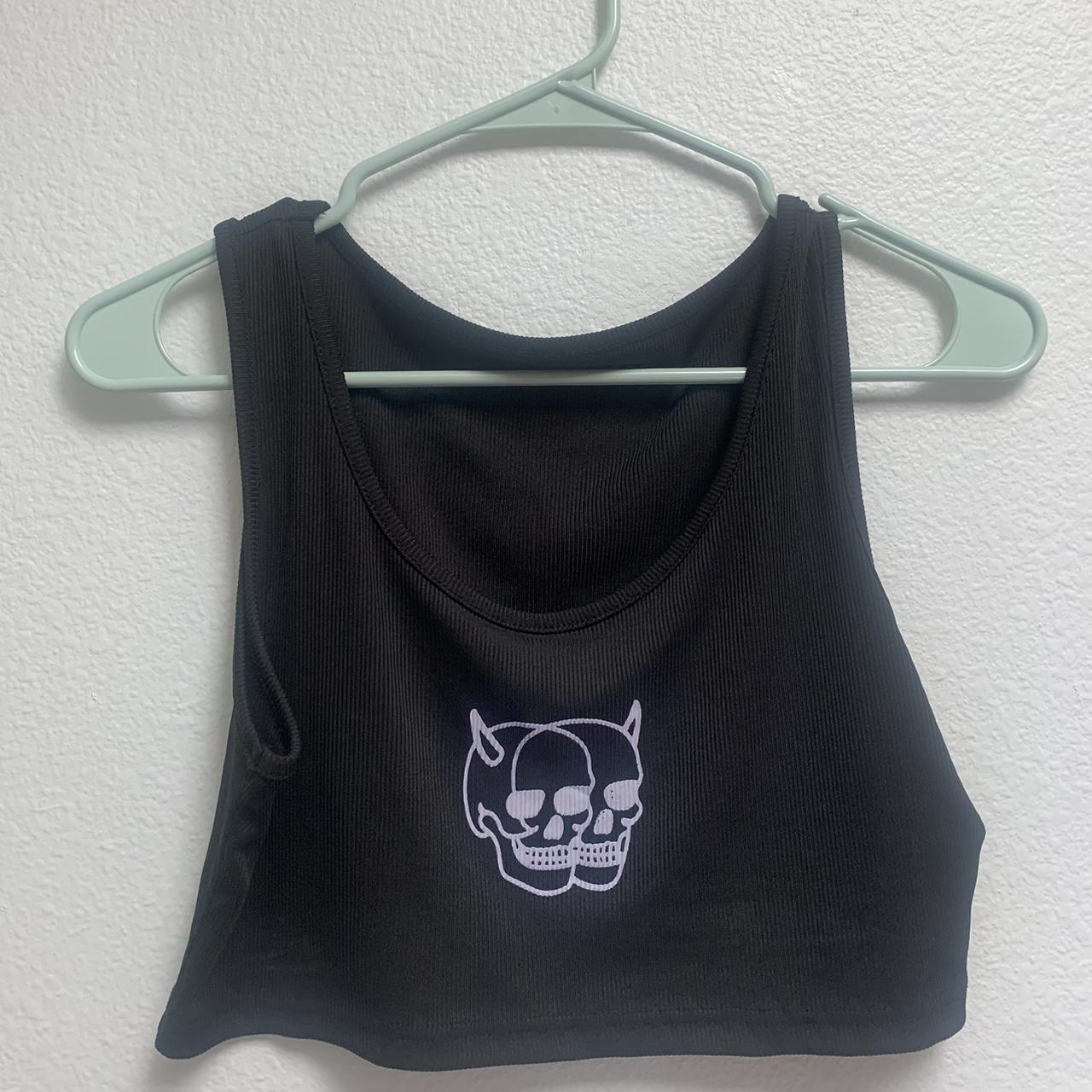 SHEIN SKULL CROP TOP Size M/L, no stains or rips!... - Depop