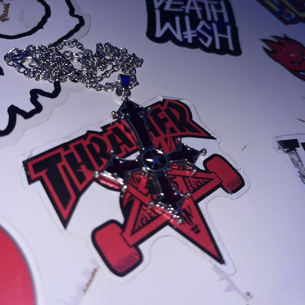 red and silver y2k upside down cross... - Depop