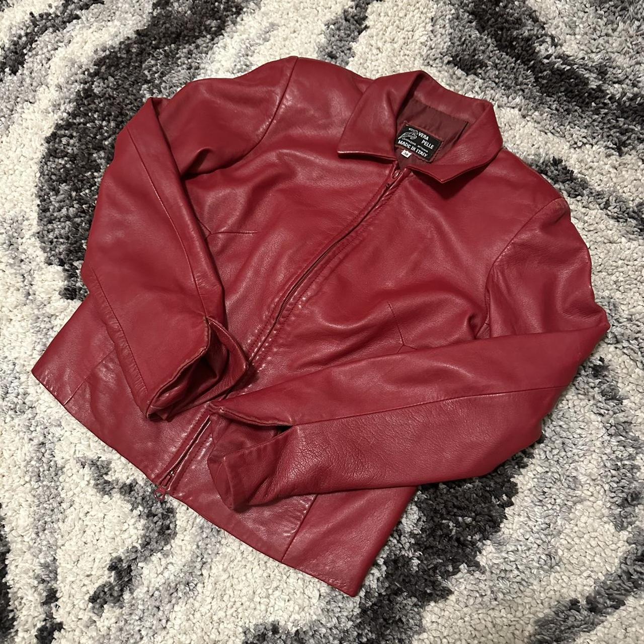 Red Italian Leather Jacket Super nice vintage... - Depop