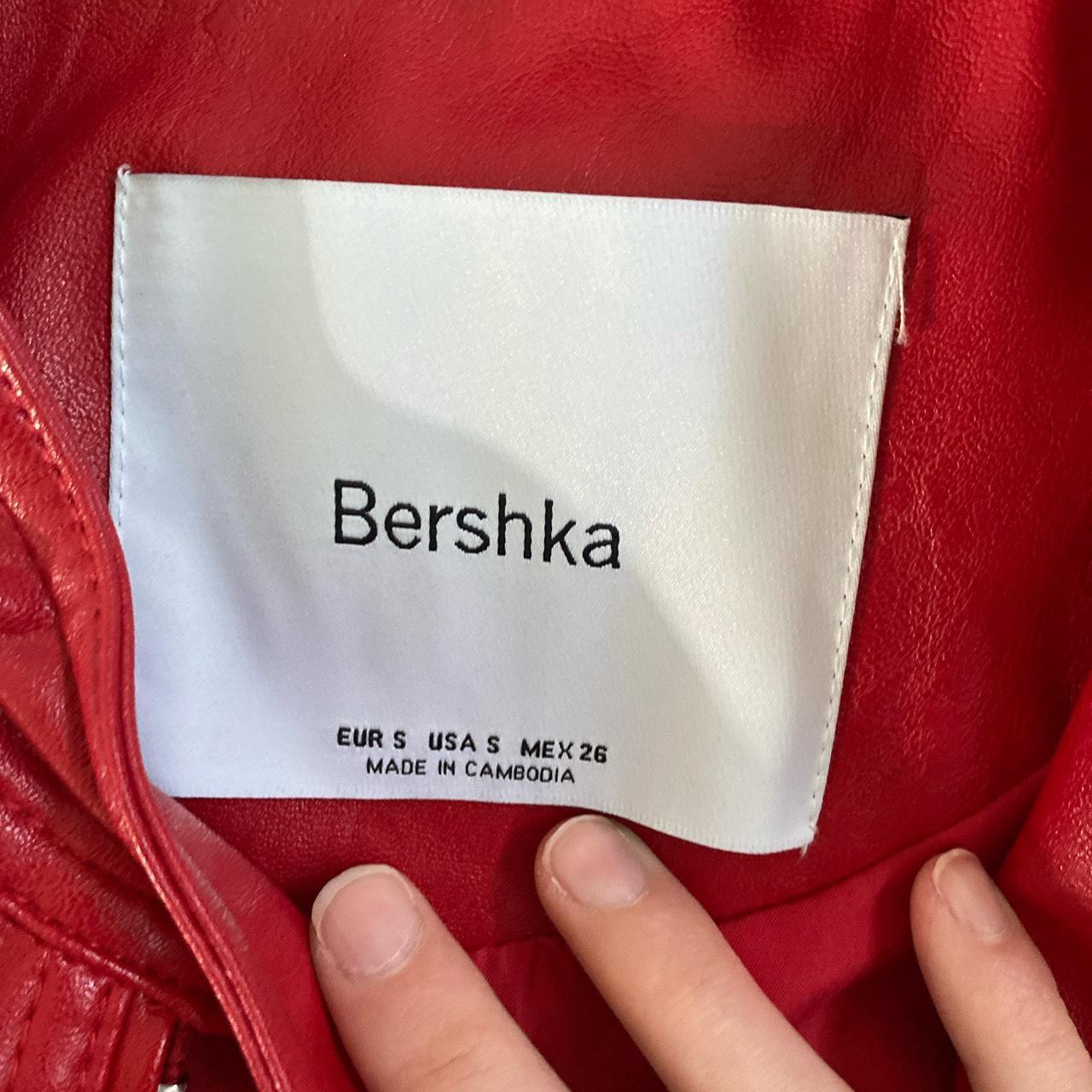 Red pleather jacket ️ Size small Brand Bershka... - Depop