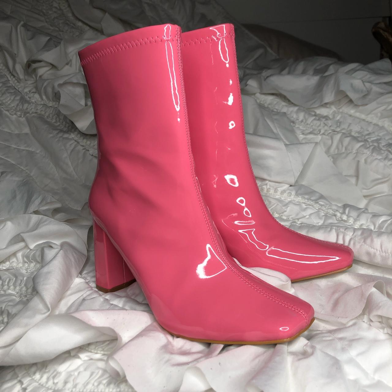 🌷Square toe patent bubblegum pink ankle... - Depop