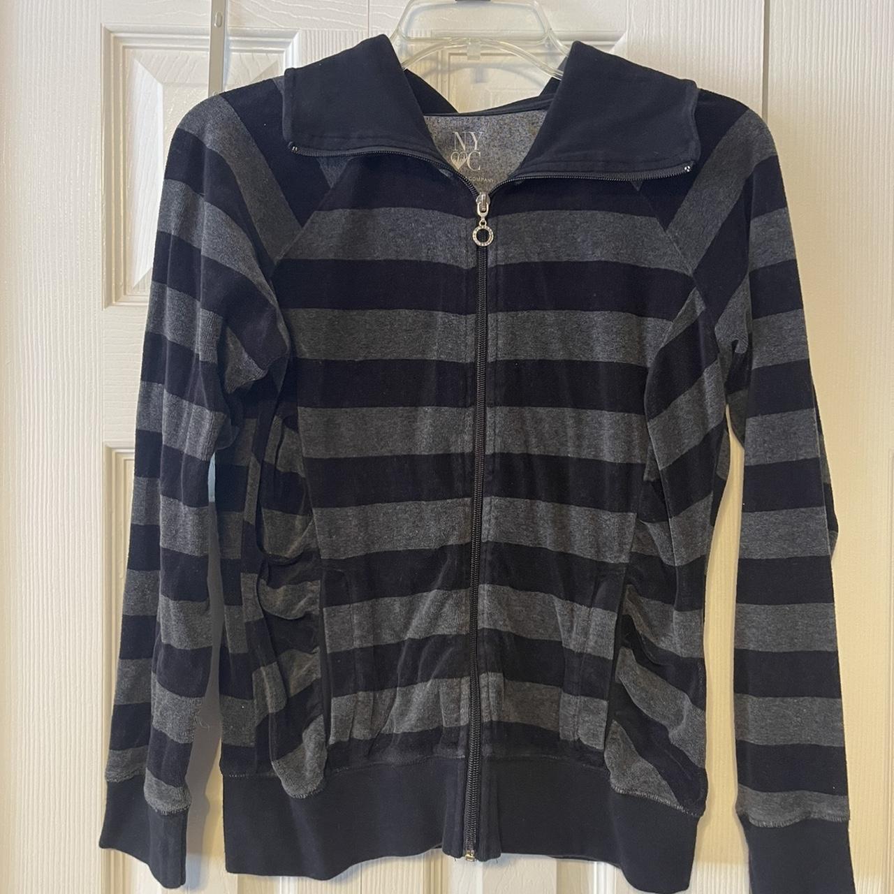 Blue and grey striped zip up hoodie cropped size xs - Depop