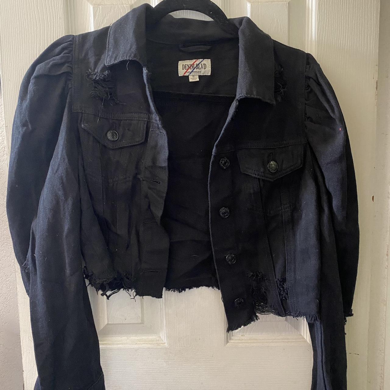 Black jean jacket. Super cute cropped jean jacket.... - Depop