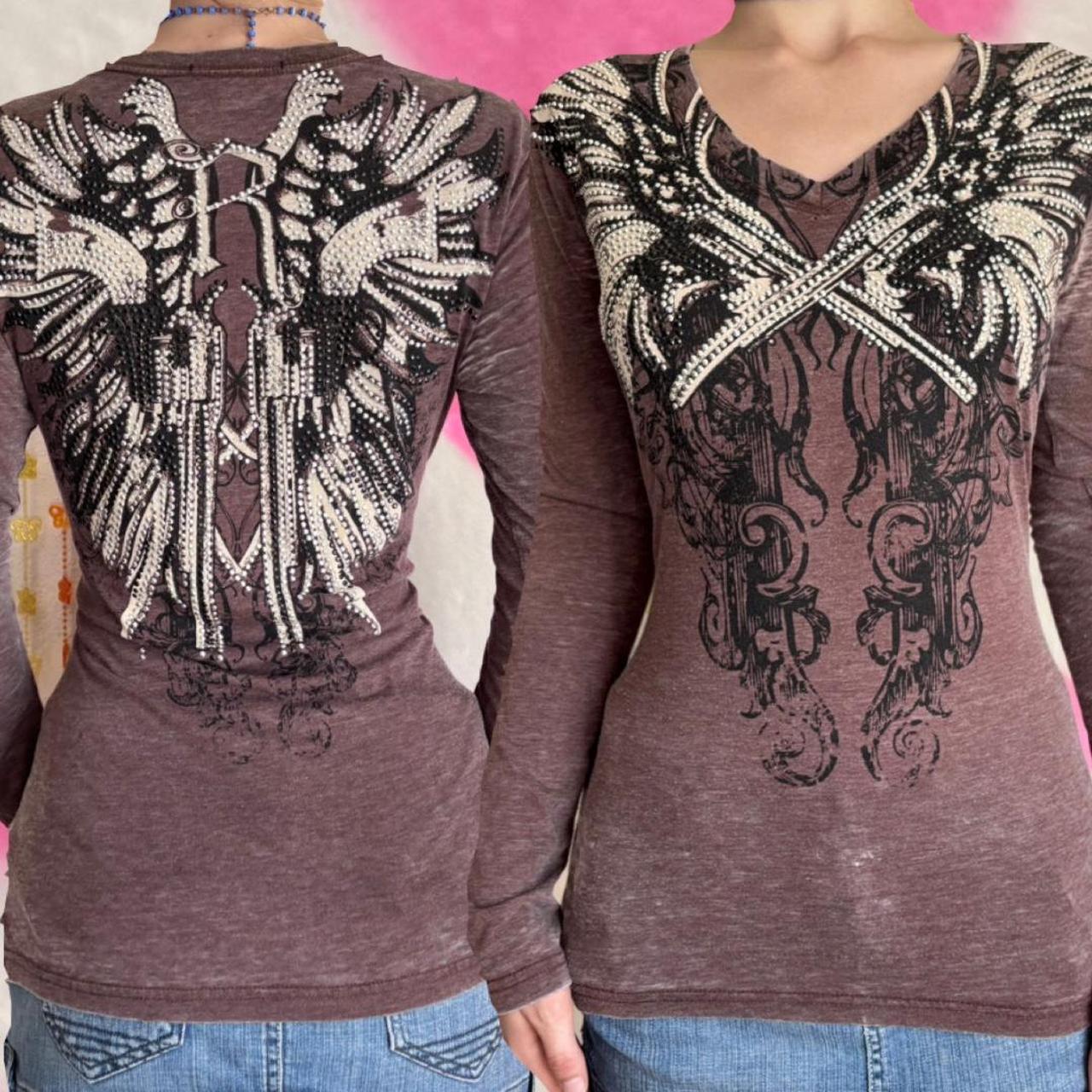 🤎 vintage y2k 2000s grunge skater rhinestone guns... | Depop