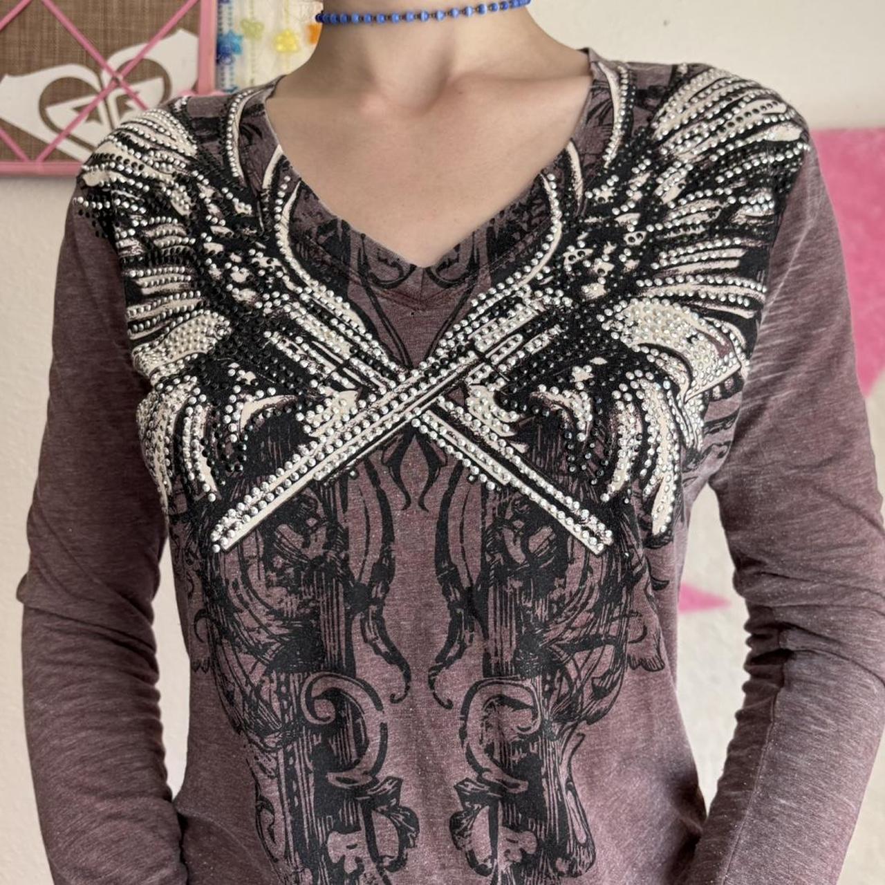 🤎 vintage y2k 2000s grunge skater rhinestone guns... | Depop