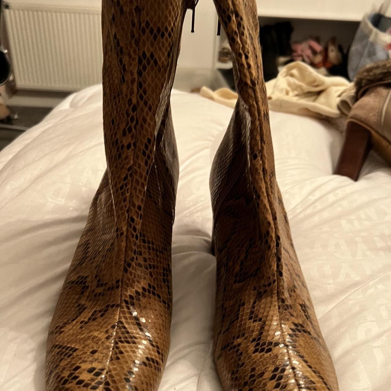 Brown and beige snake skin look boots hardly worn .... - Depop