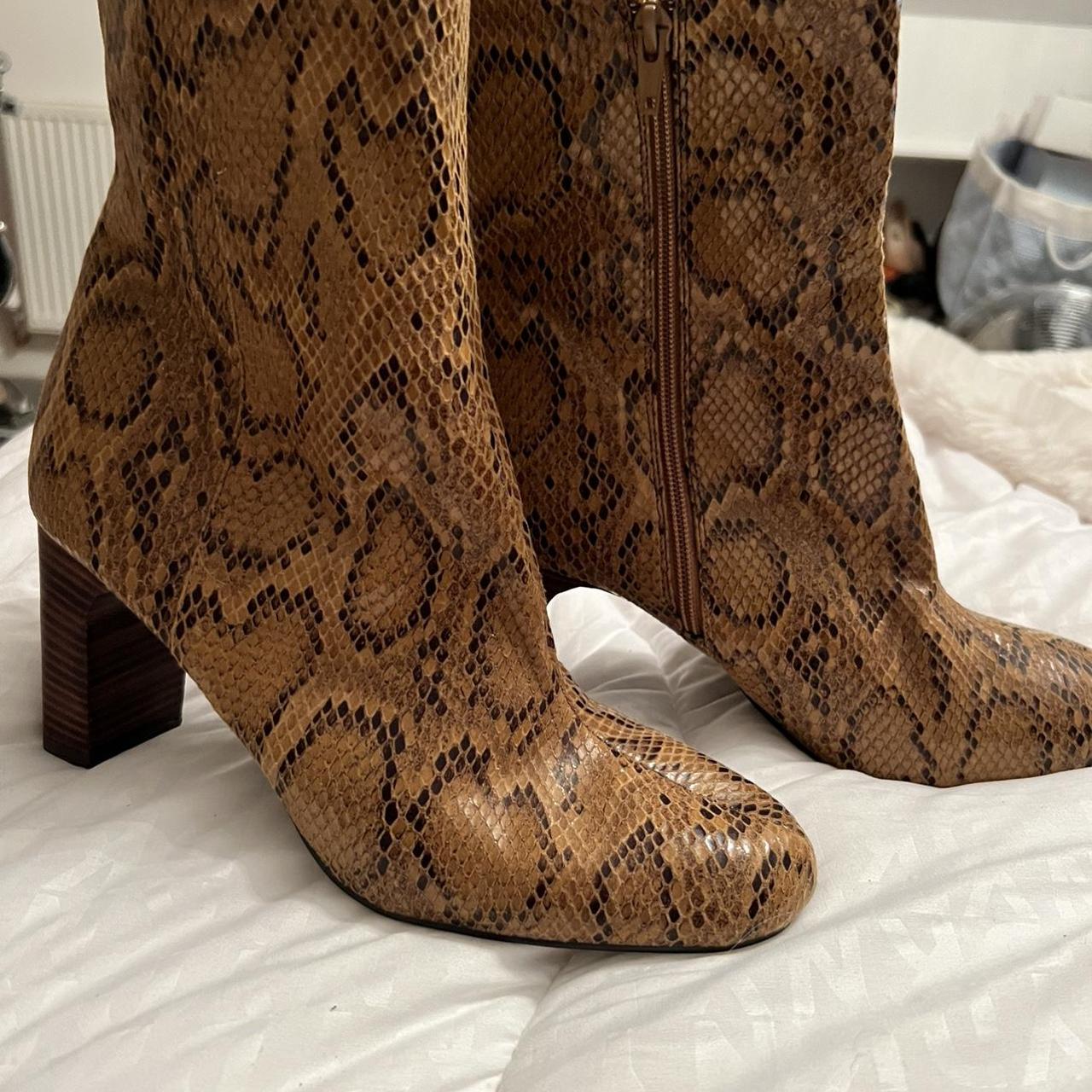 Brown and beige snake skin look boots hardly worn .... - Depop