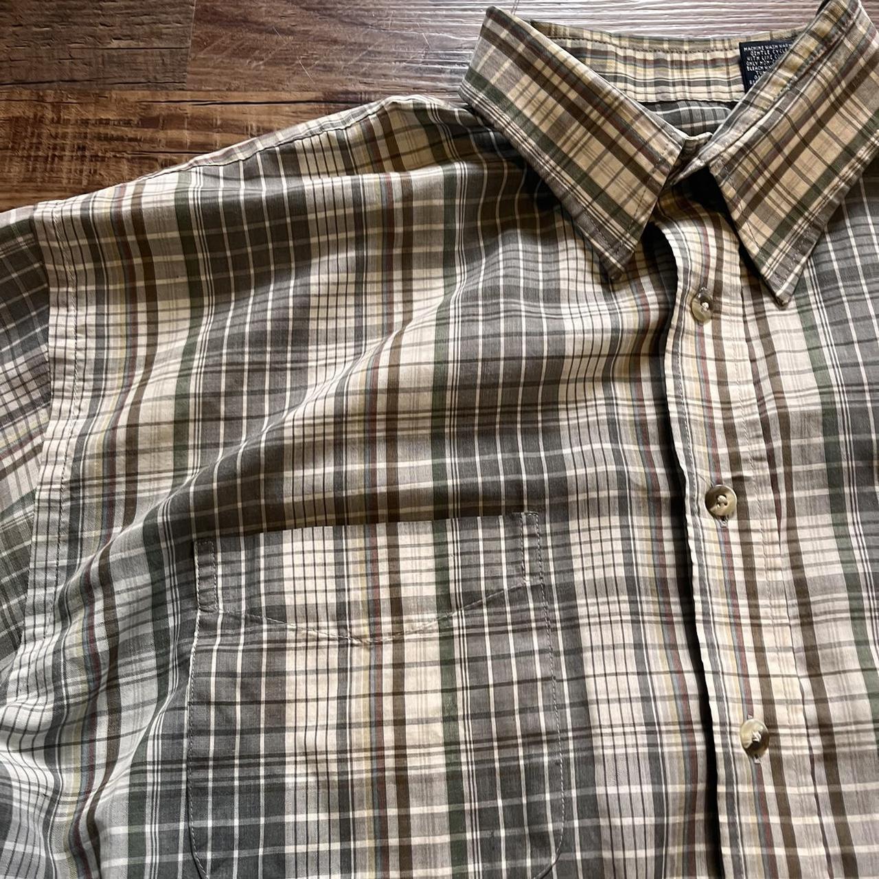 Boxy fit earth tones vanheusen skater button shirt.... | Depop