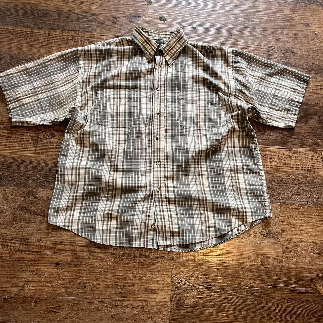 Boxy fit earth tones vanheusen skater button shirt.... | Depop