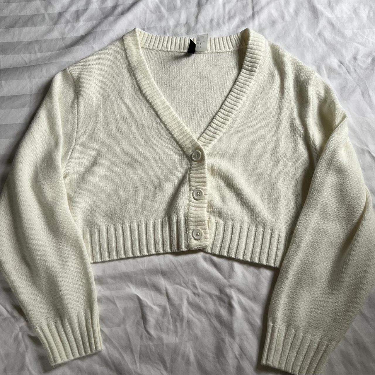 really cute and light cream cropped cardigan soft... - Depop