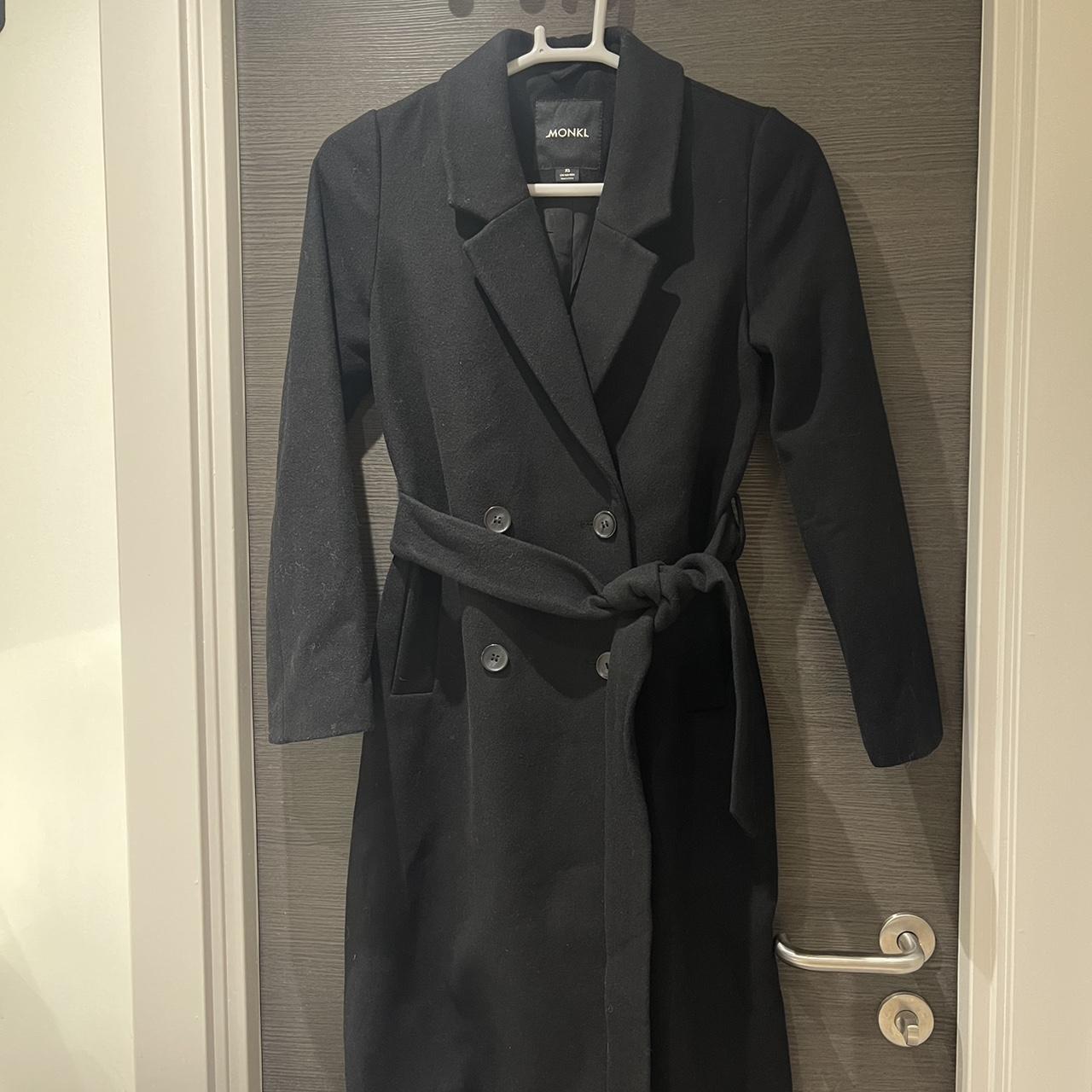 Monki wool blend coat with belt 65% Wool size... - Depop