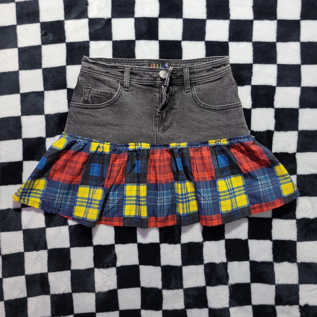 Delia's punk/kidcore plaid Jean skirt, never been... - Depop