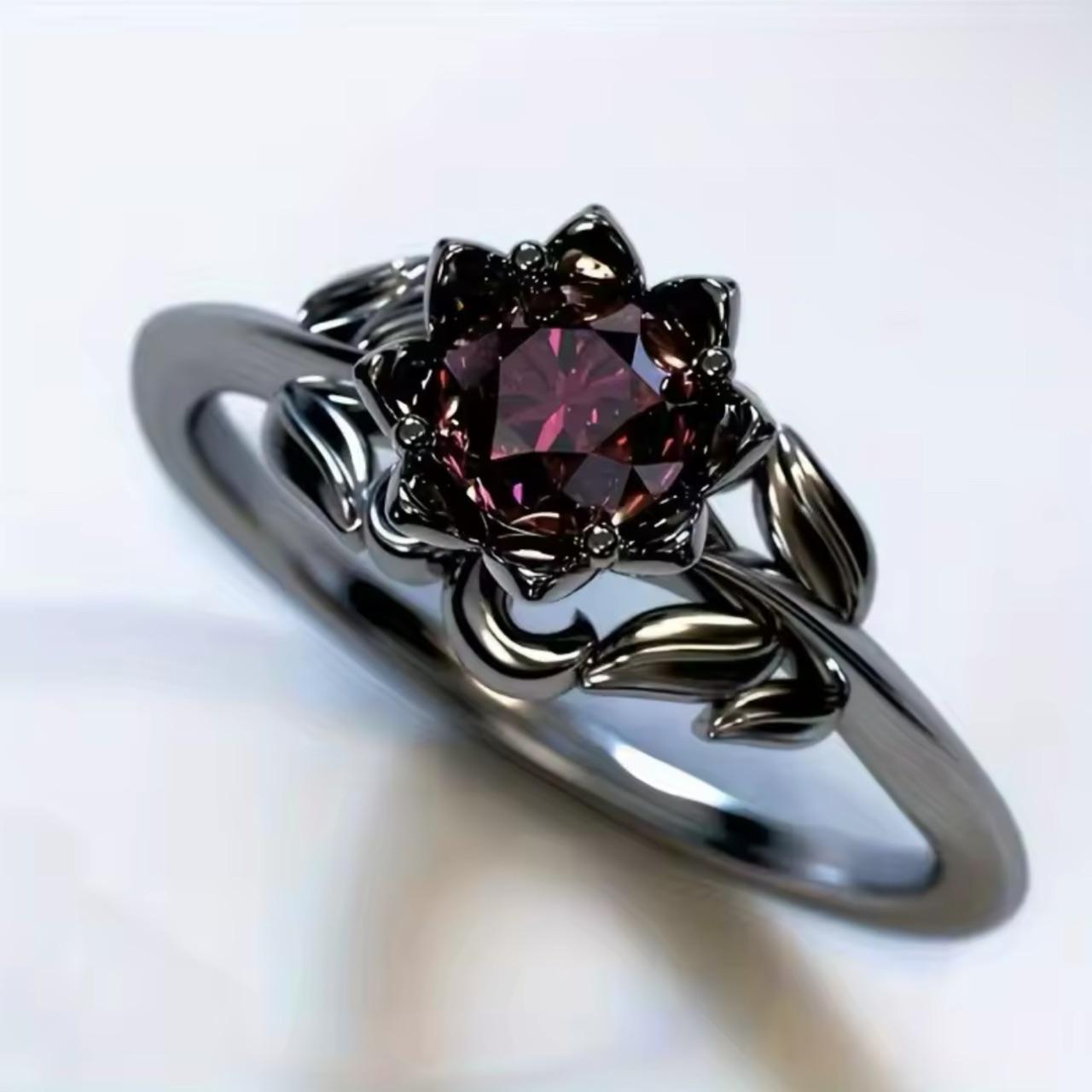 gun black flower ring ring sizes: 5-8,... | Depop