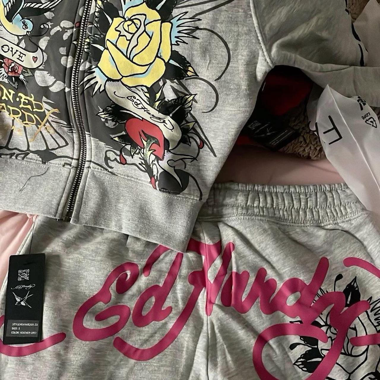Grey and pink Ed Hardy tracksuits #tracksuit grey,... | Depop