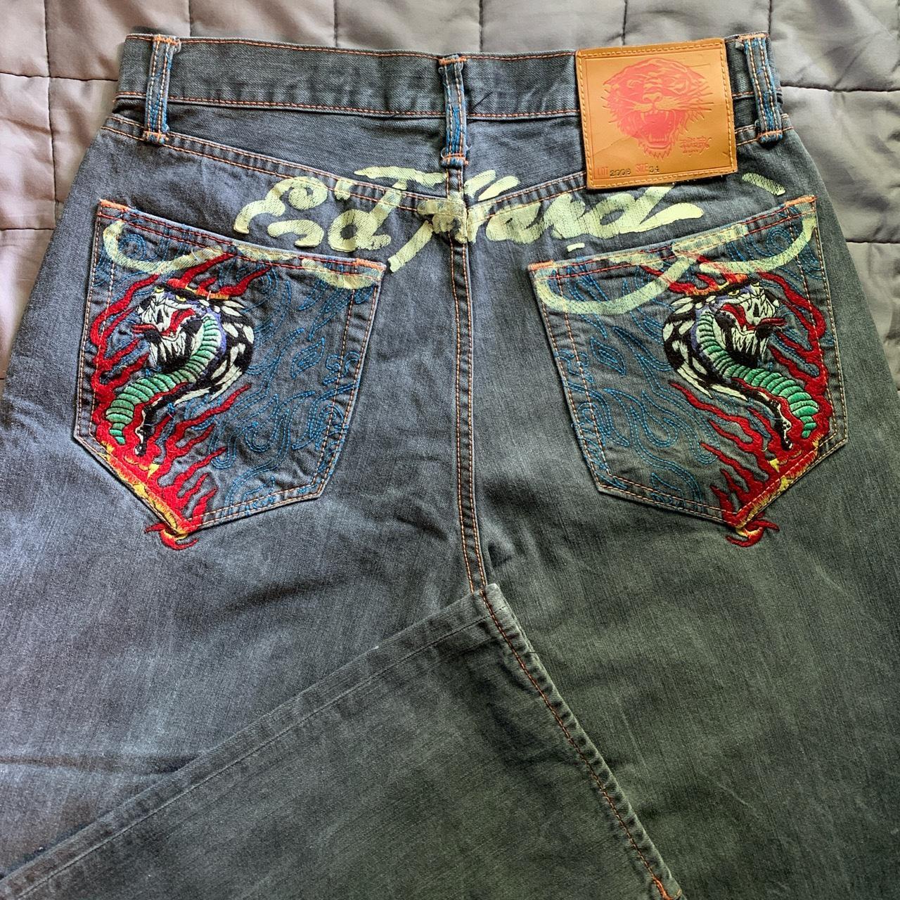 Ed Hardy jeans/Vintage embroidered denim/ Waist... - Depop