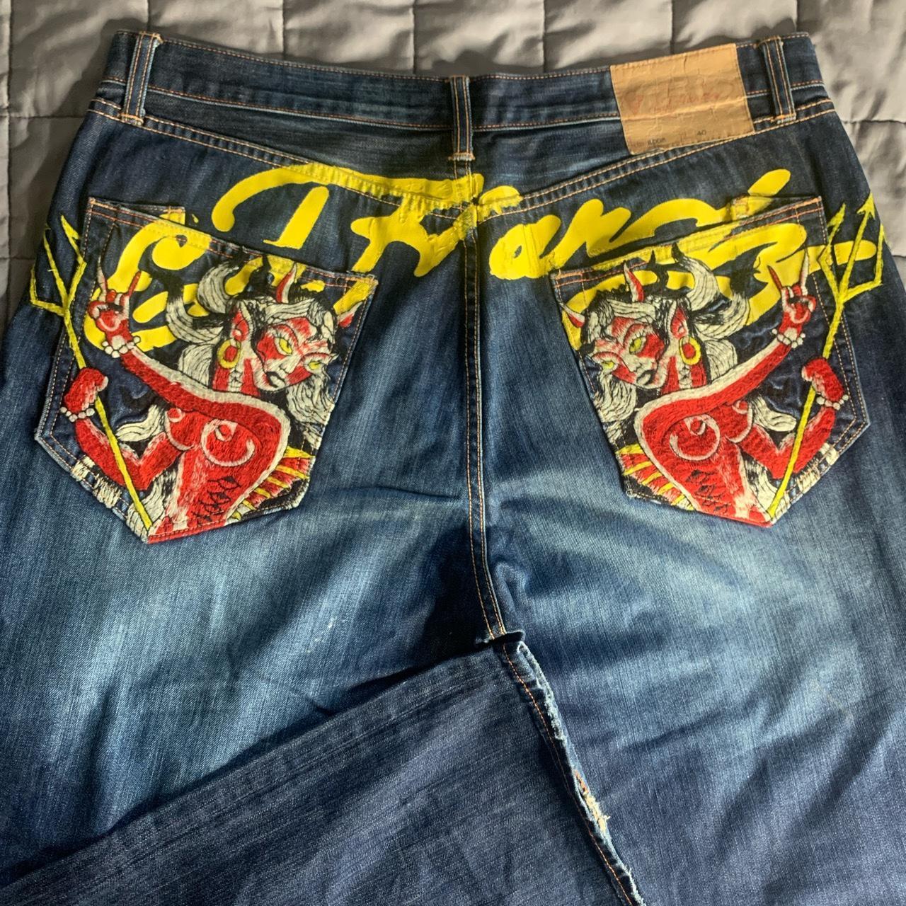 Ed Hardy jeans/Vintage embroidered denim/ Waist... - Depop