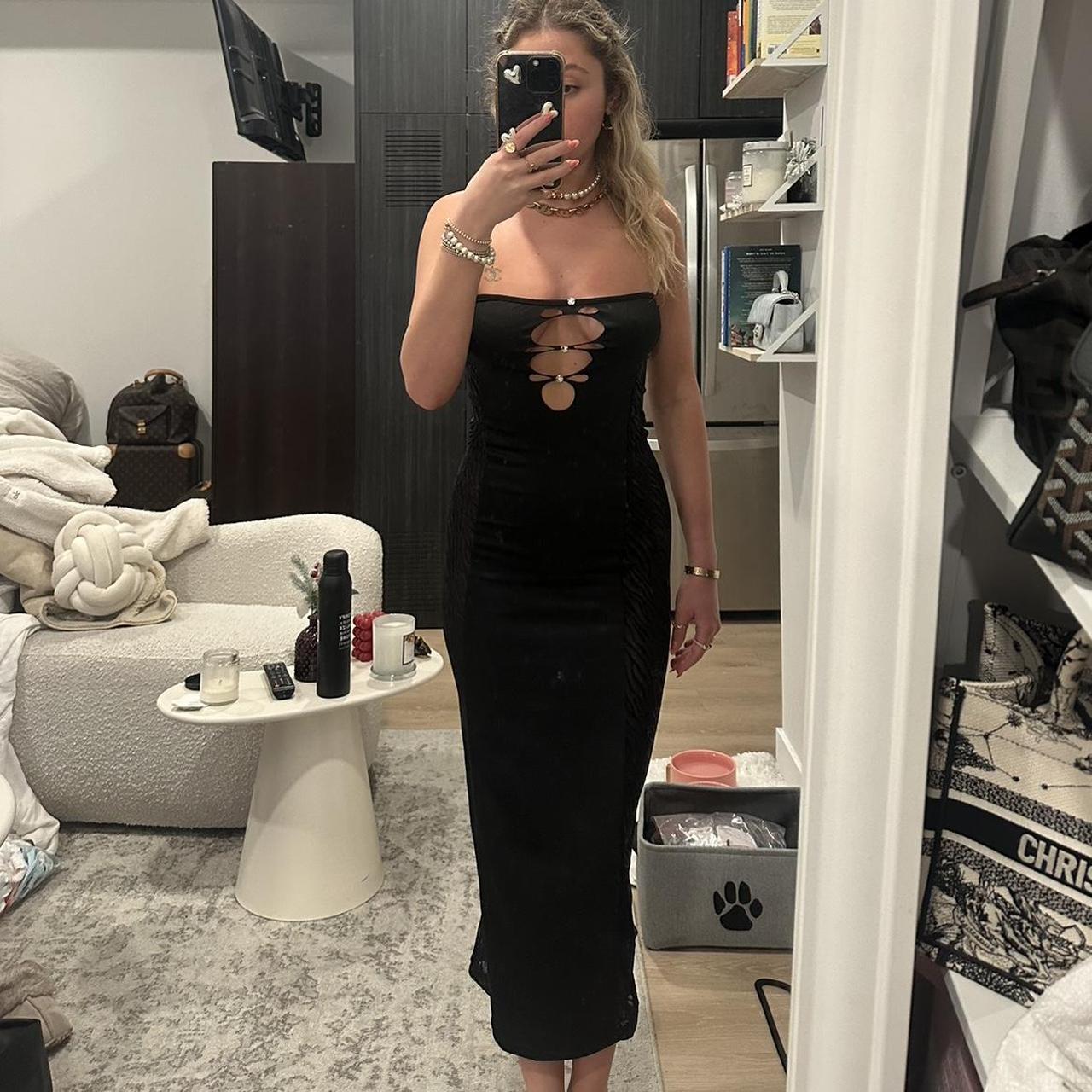 maxi black dress with cutouts and mesh on the sides - Depop