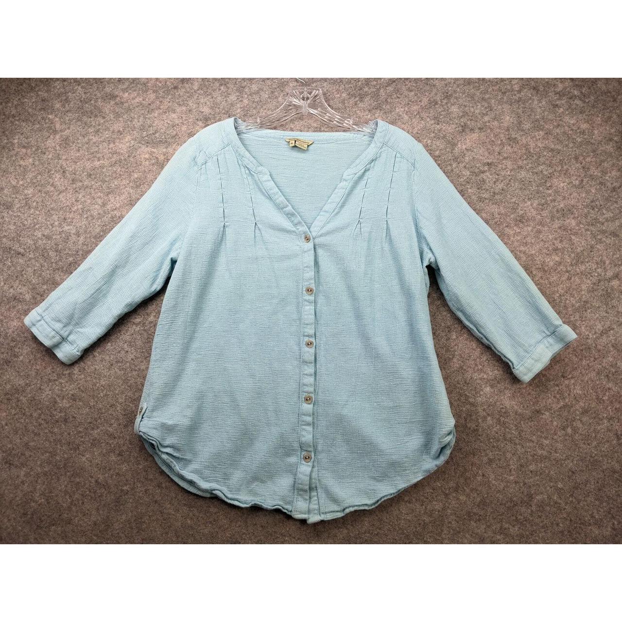 Royal Robbins Top Womens XL Blue Button Up 3/4... - Depop