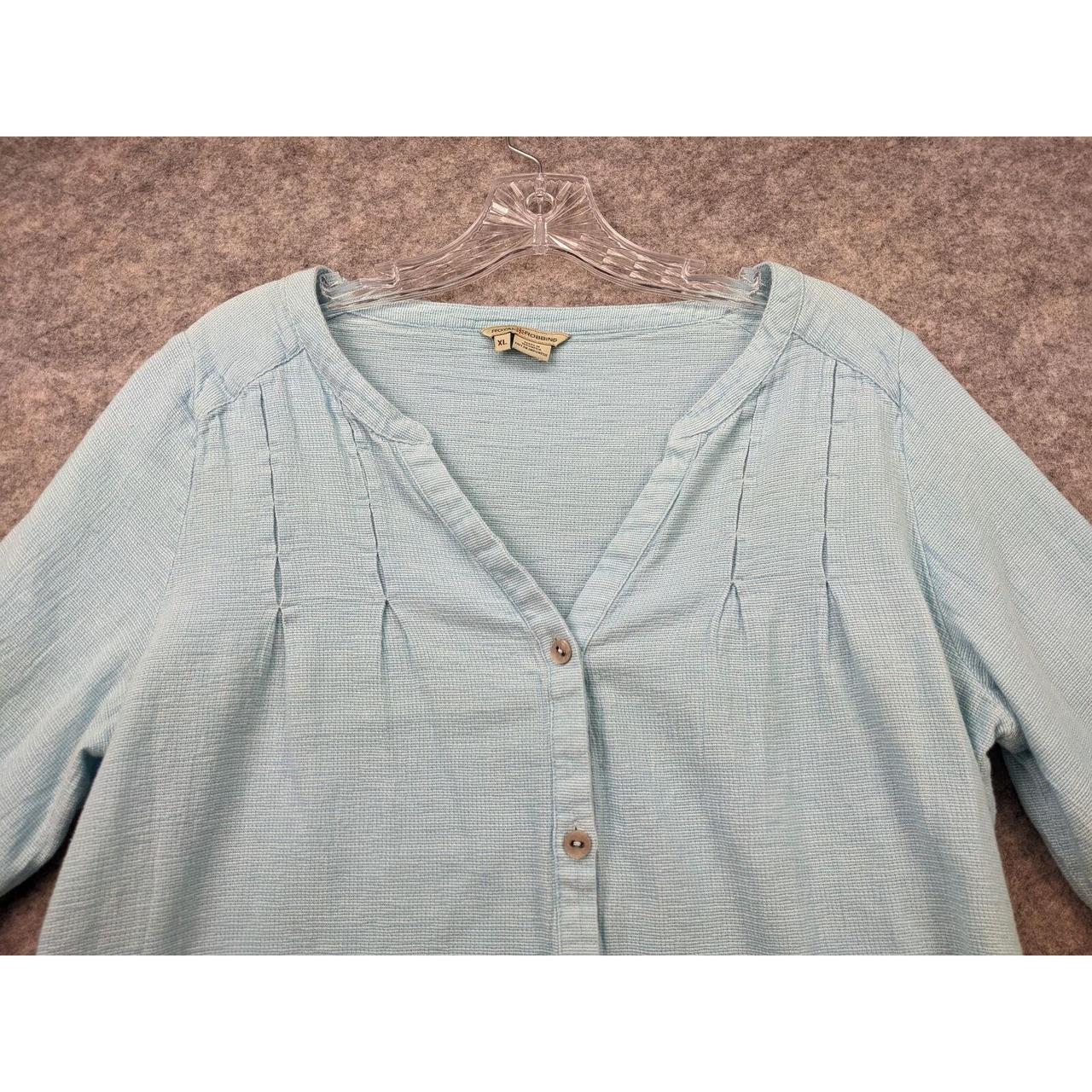 Royal Robbins Top Womens XL Blue Button Up 3/4... - Depop