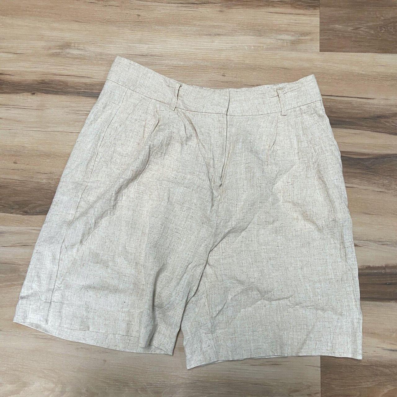 .OBJECT Shorts Womens Size 8 Beige Linen Blend... - Depop