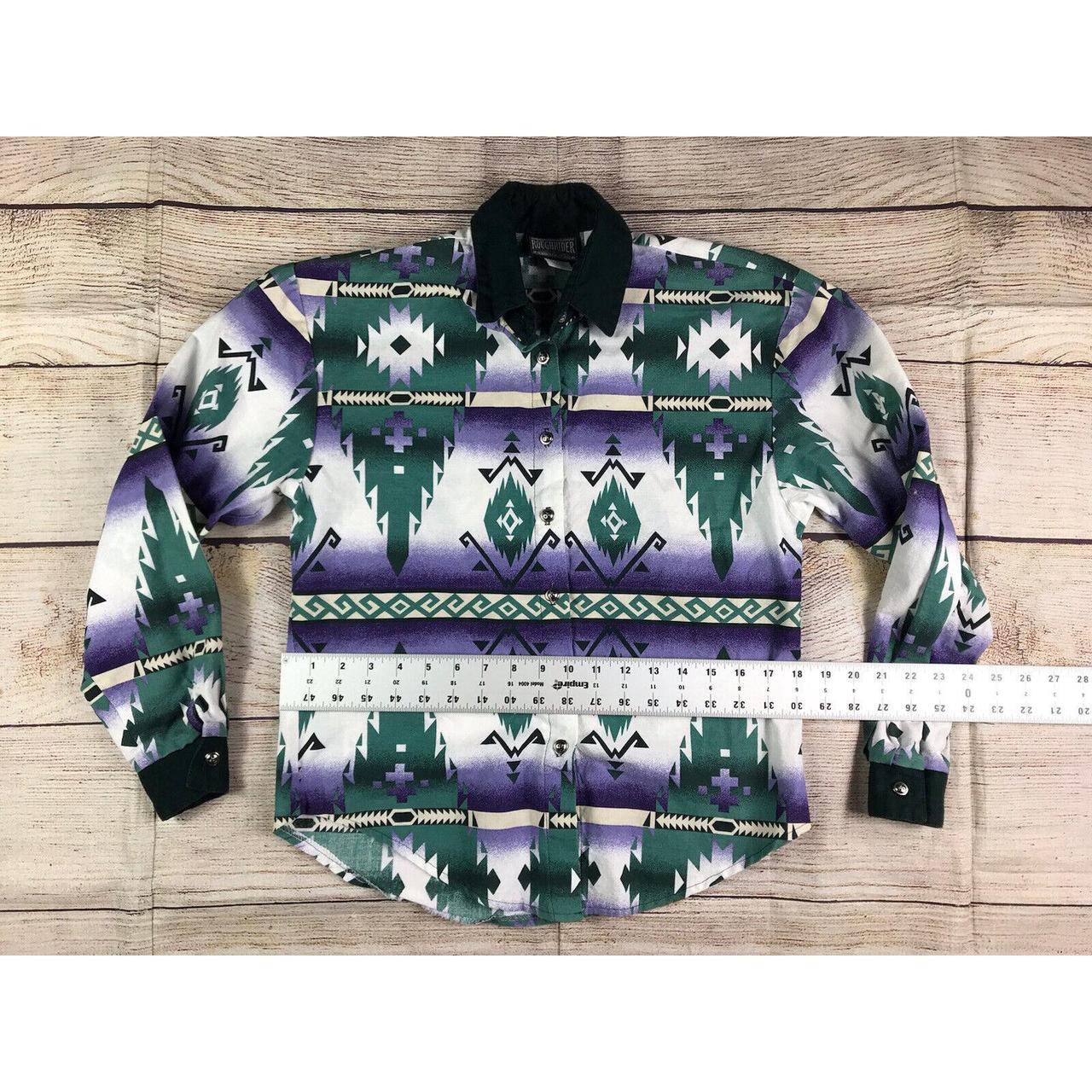 Roughriders mens green native Aztecs all over button... - Depop