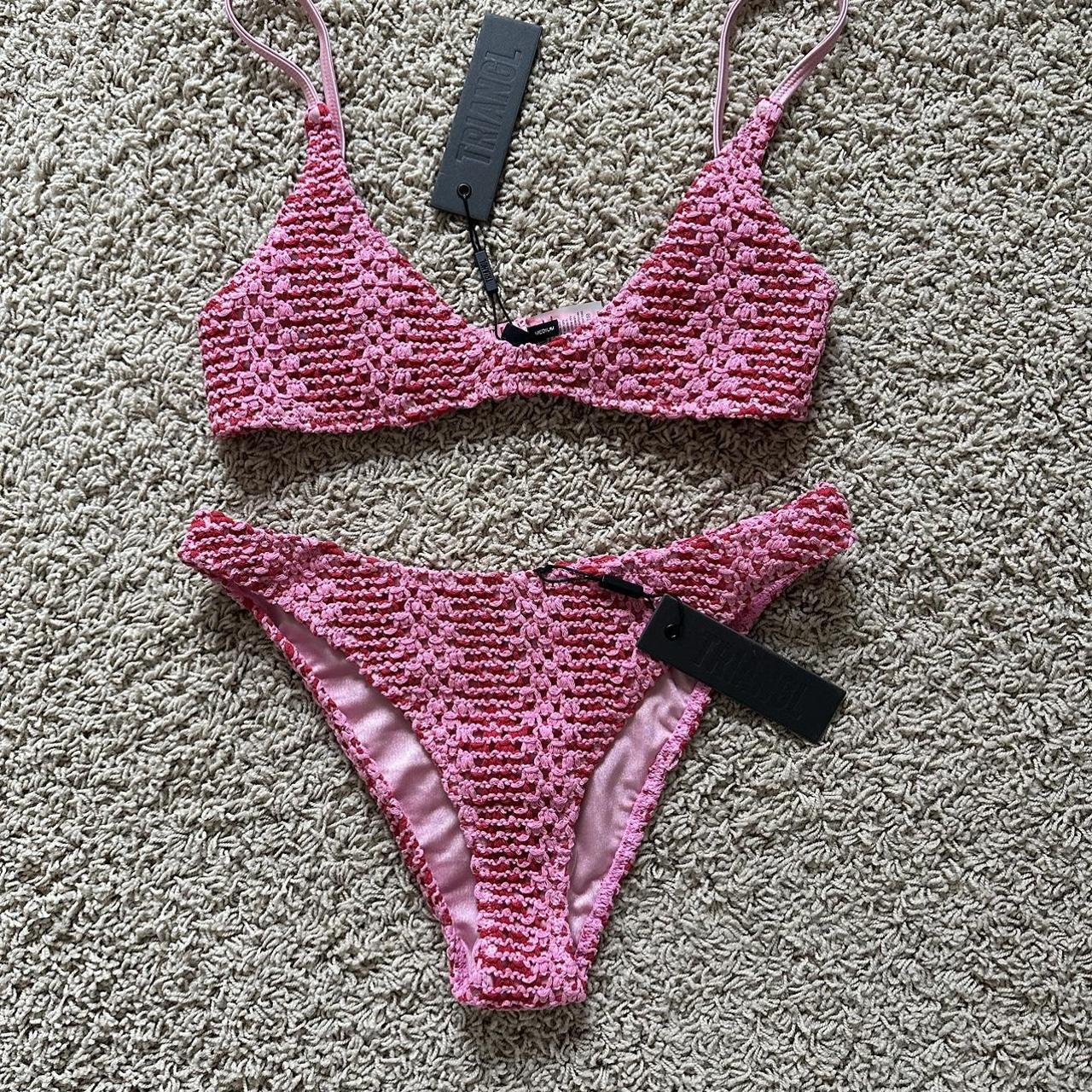 Maia Alina Triangl Suit Crochet Pink And Red Top Size Depop