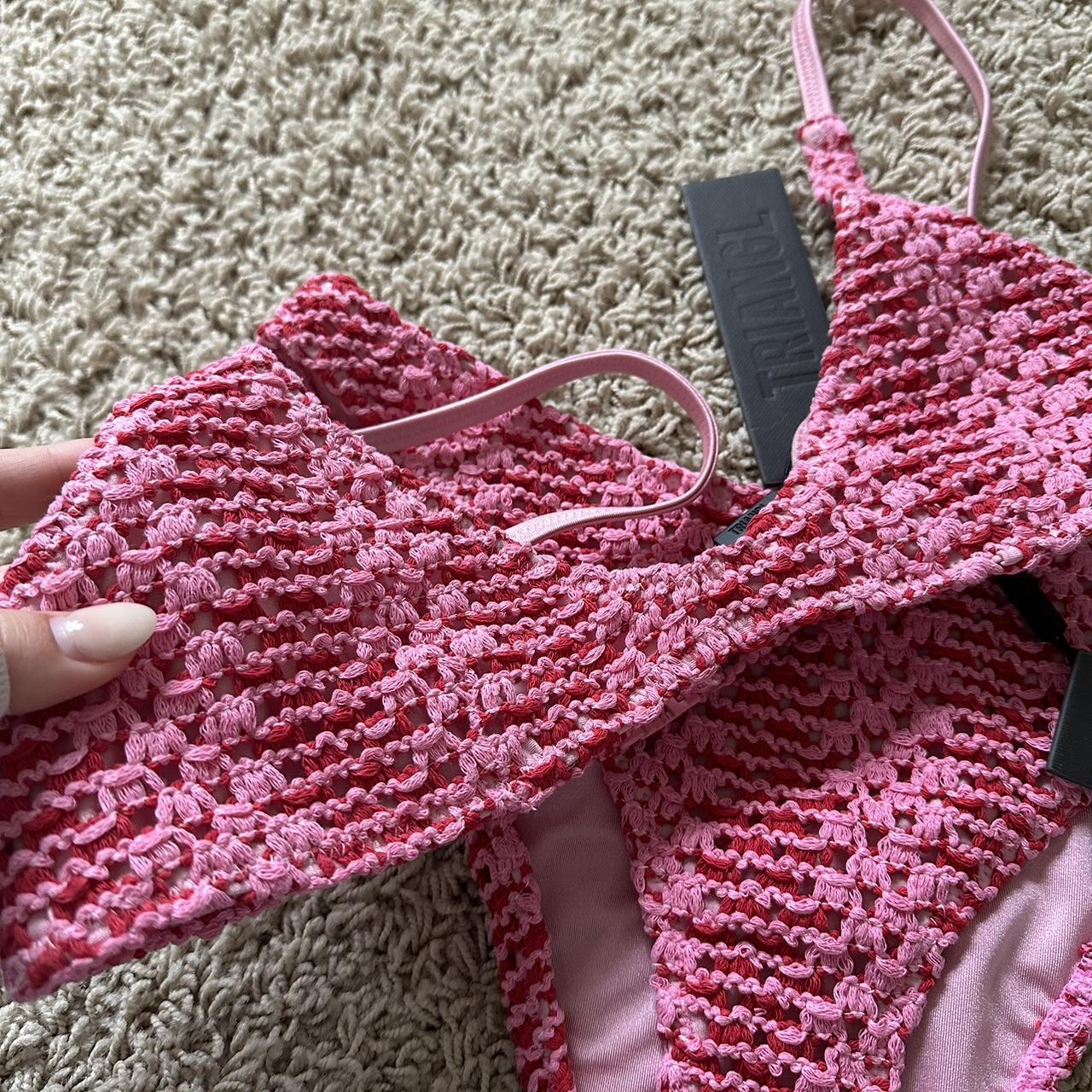Maia Alina Triangl Suit Crochet Pink And Red Top Size Depop
