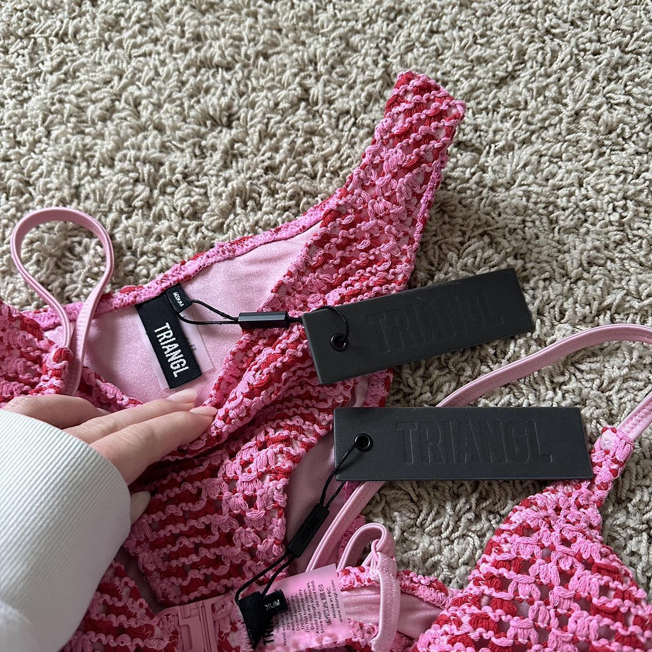 Maia Alina Triangl Suit Crochet Pink And Red Top Size Depop