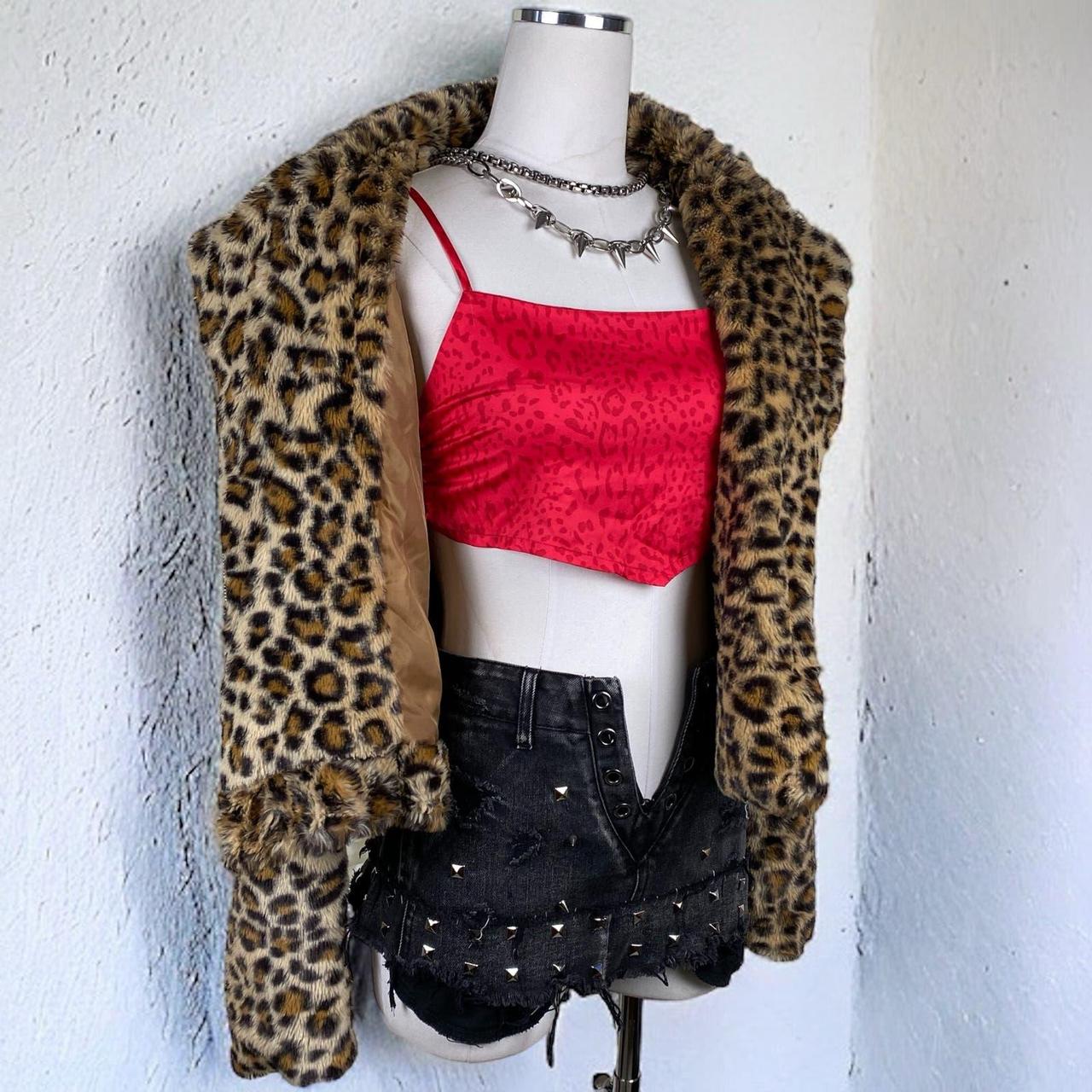 Bright Red Leopard Print Halter Crop Top - Size M... - Depop