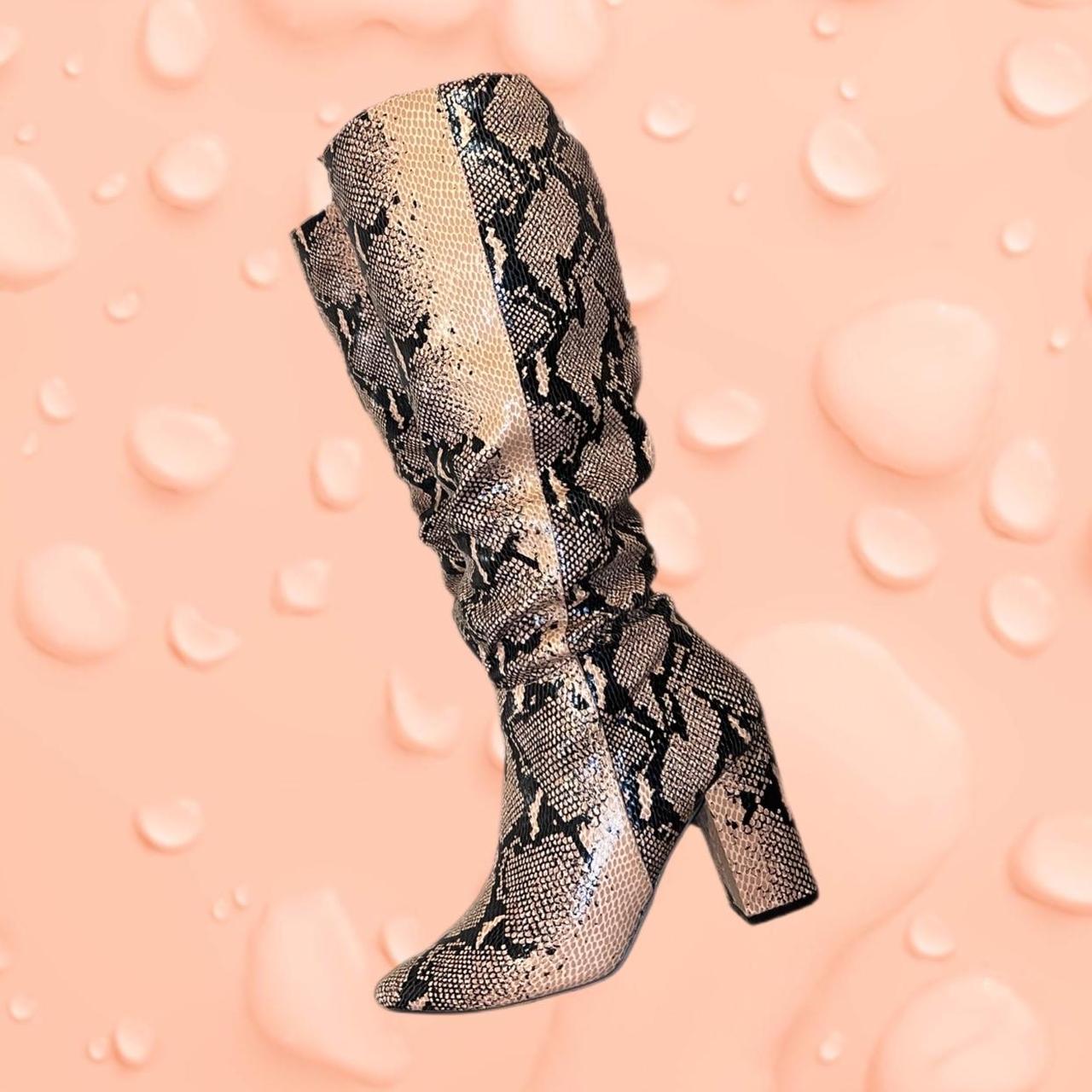 🐍 Snake Skin Heeled Boots . pink faux snake skin... - Depop