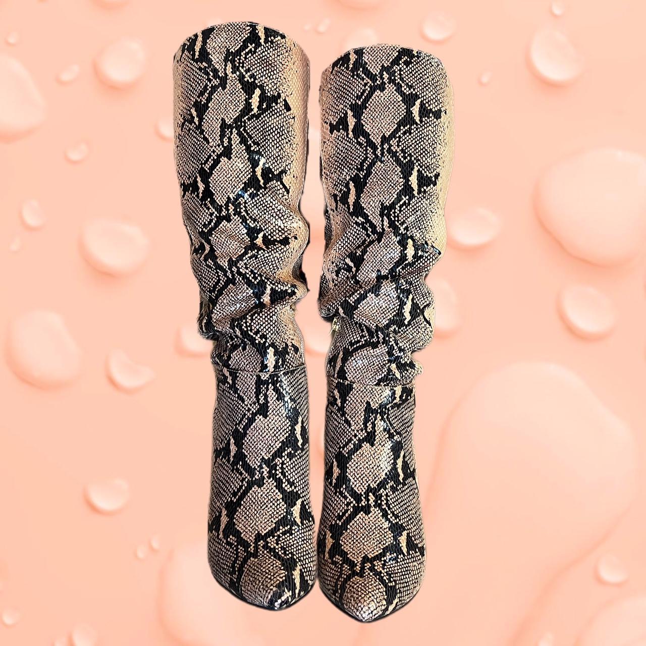 🐍 Snake Skin Heeled Boots . pink faux snake skin... - Depop