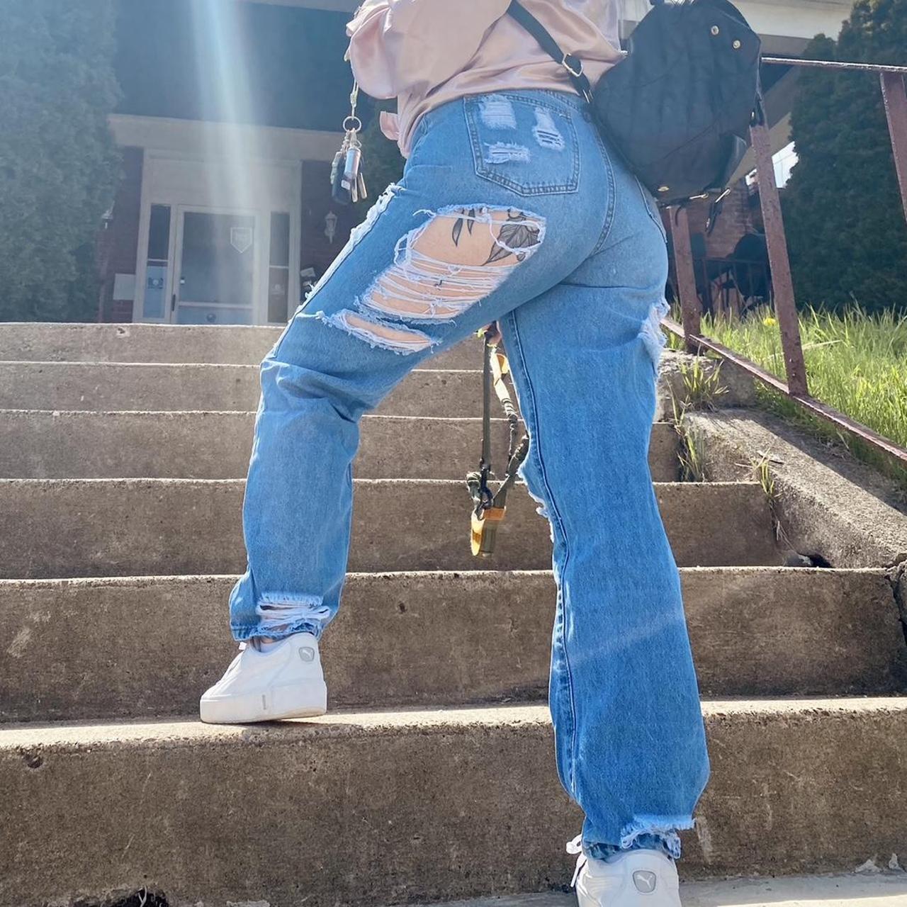 🧿 Super Ripped Jeans . Ripped denim . Peak-a-boo... - Depop