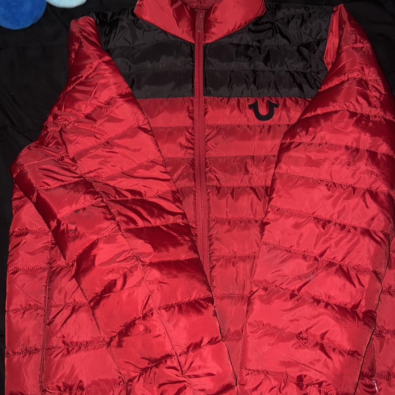 True Religion red puffer jacket - Depop
