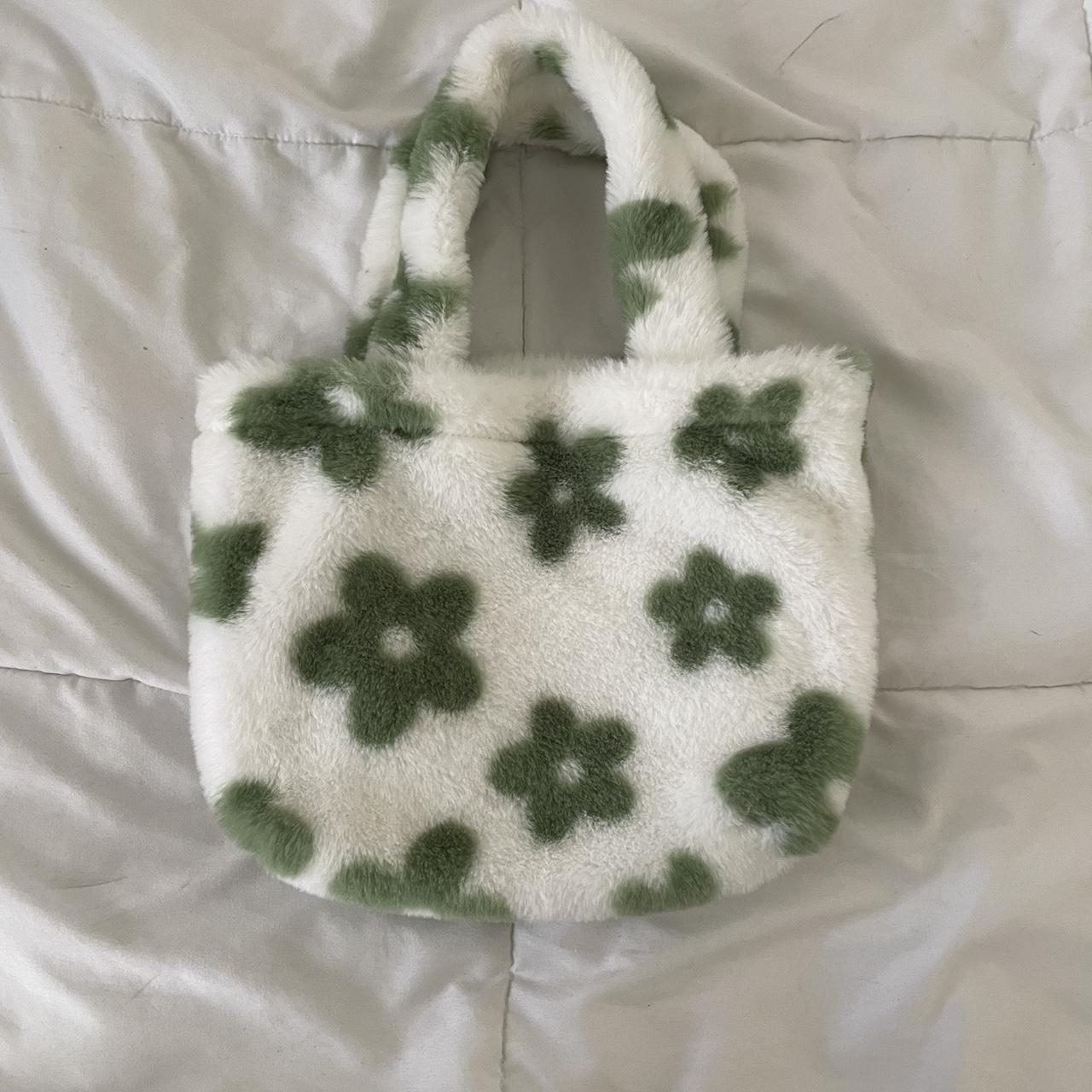 White and green small fluffy bag - Depop