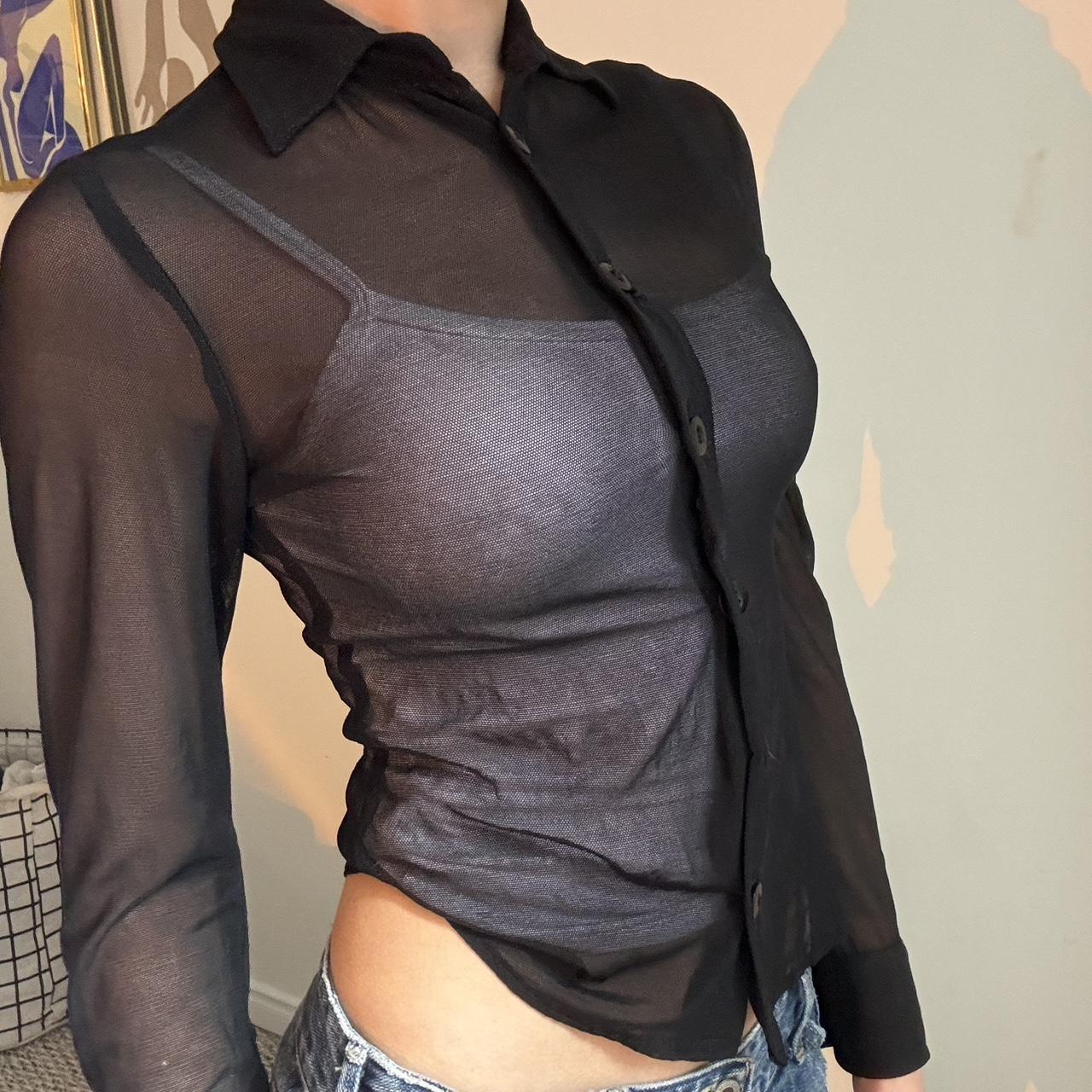 true 90s/early 2000s mesh button up, fits so cute... | Depop