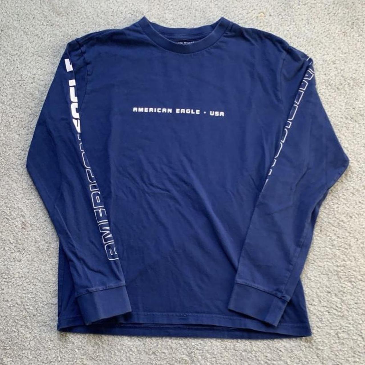 Dark Blue American Eagle USA Long Sleeve with... - Depop