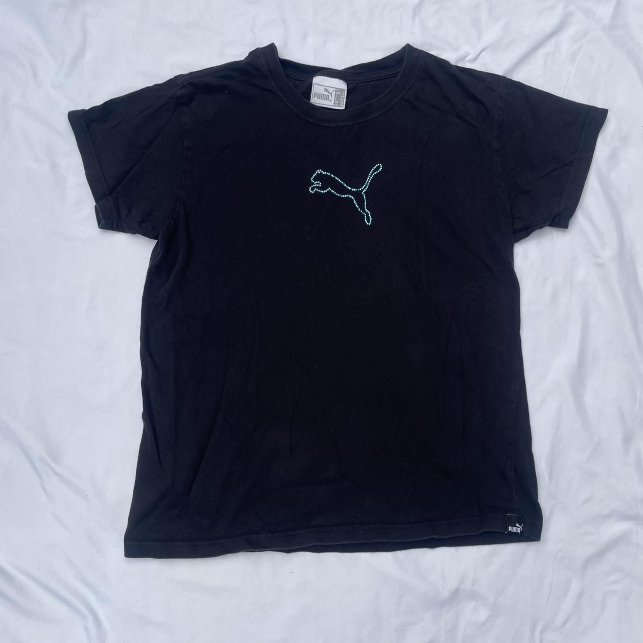 🌷cute black puma shirt with blue rhinestones puma... - Depop