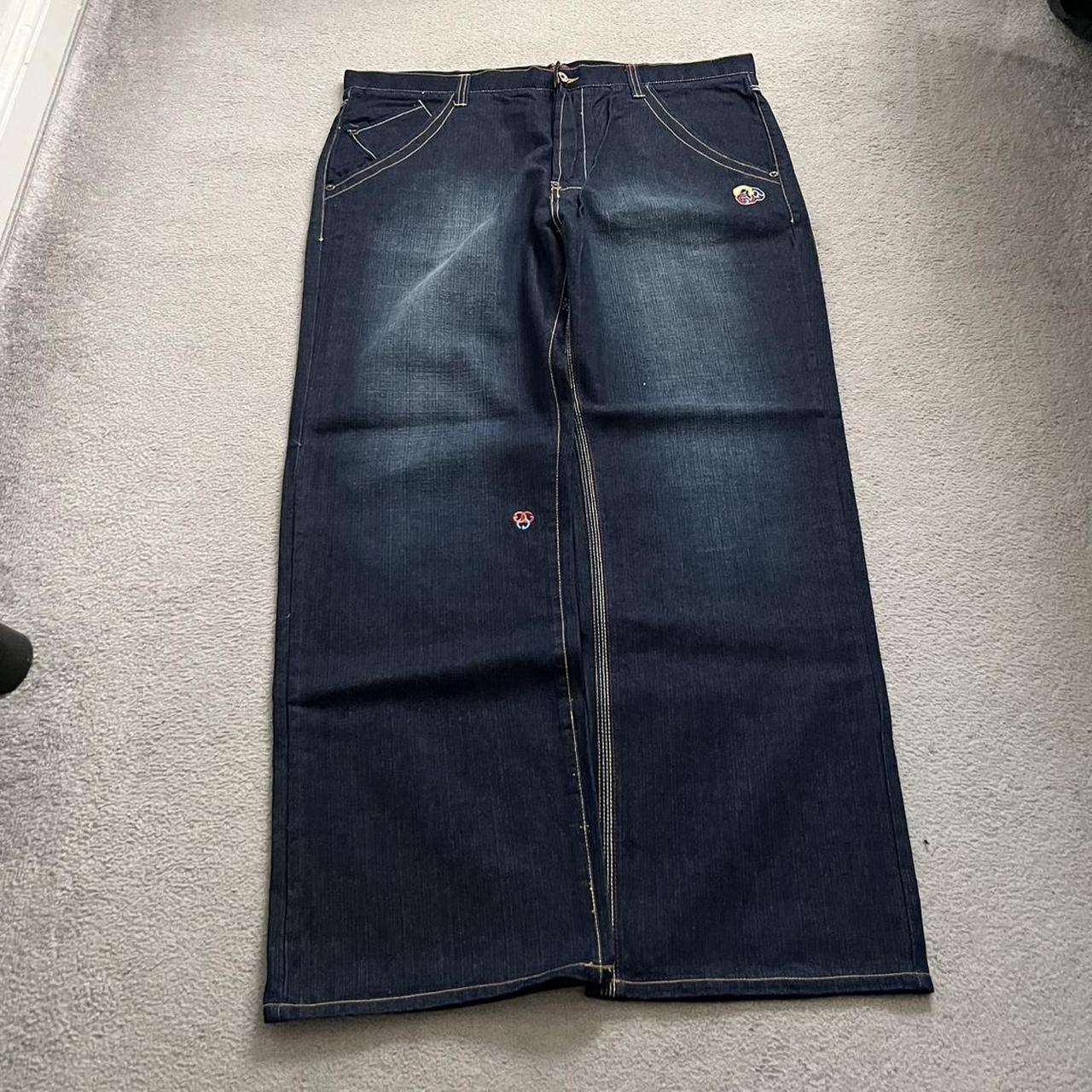Cyber y2k grunge faded baggy jeans 2000s cross wings... - Depop