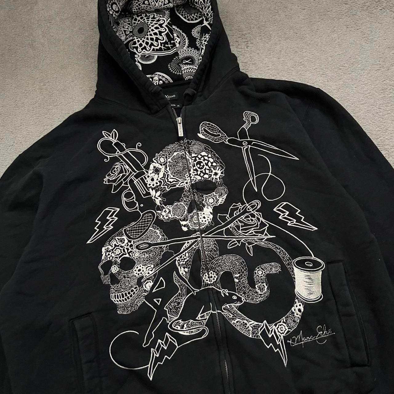Cybery2k grunge 2000s marc ecko skull hoodie Thermal... | Depop
