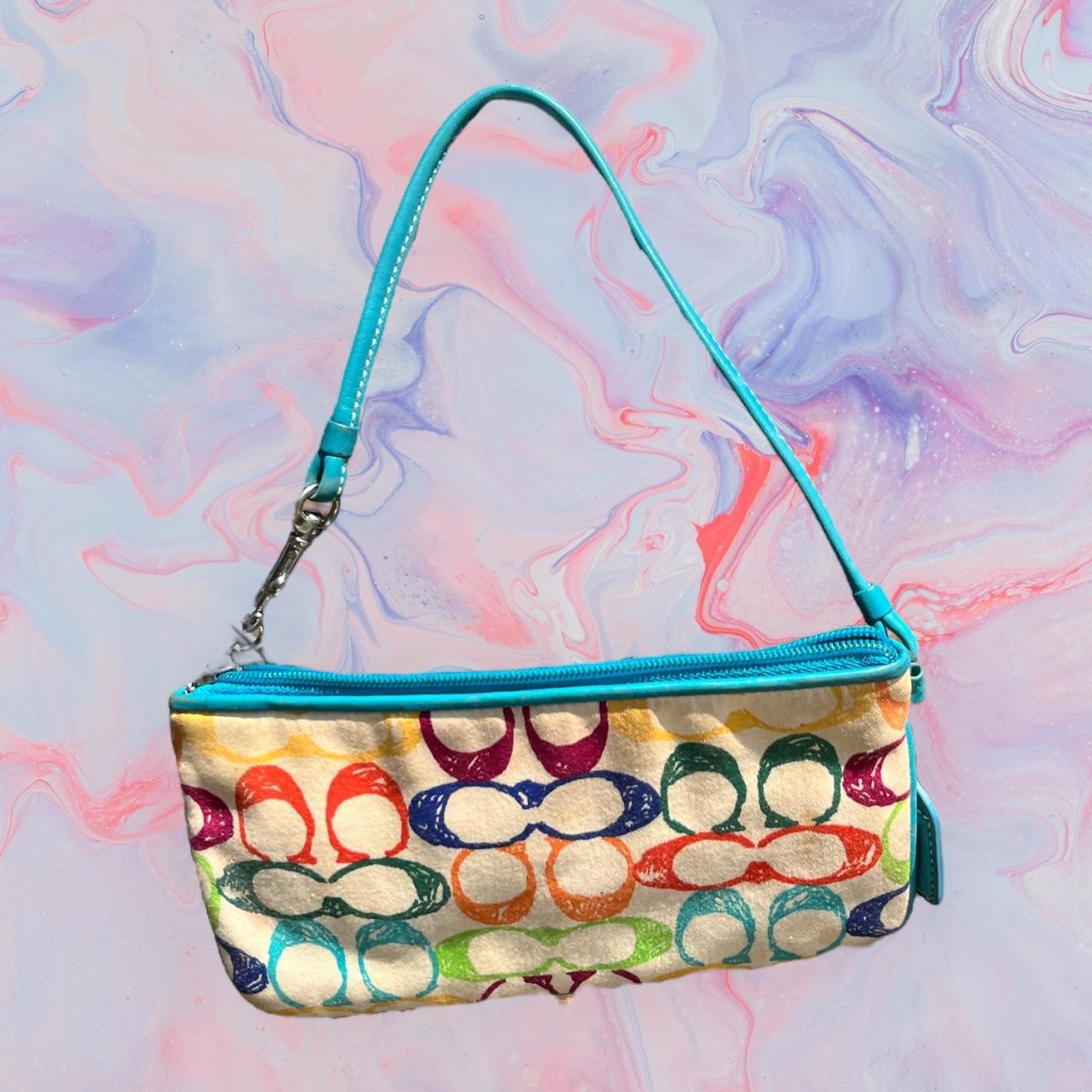 Mini vintage retro coach coin purse Turquoise and... - Depop