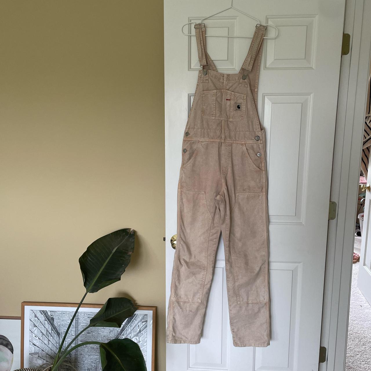 Beige ish Carhartt overalls Size S Only worn a few... - Depop