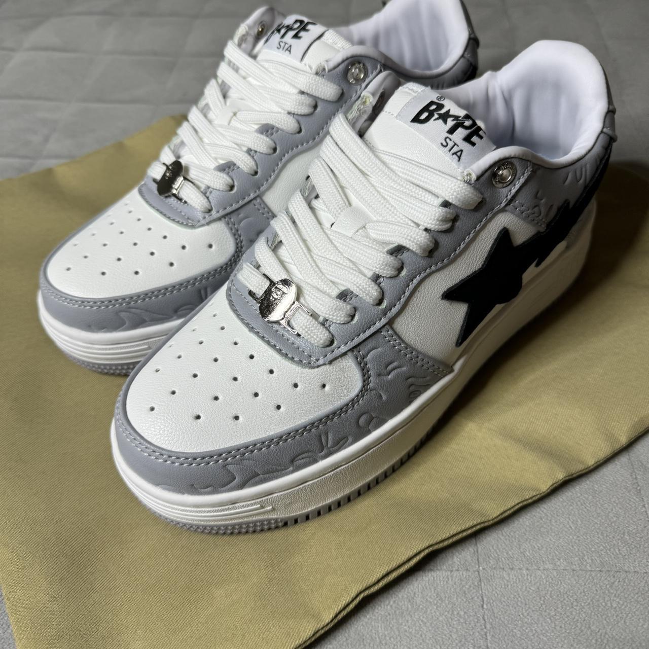 Bape Star🦍 Shoes Grey and white Size 7US fit like... - Depop