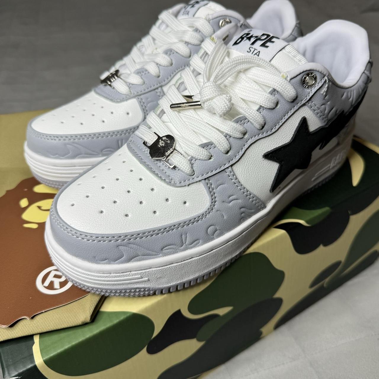 Bape Star🦍 Shoes Grey and white Size 7UK Comes... - Depop