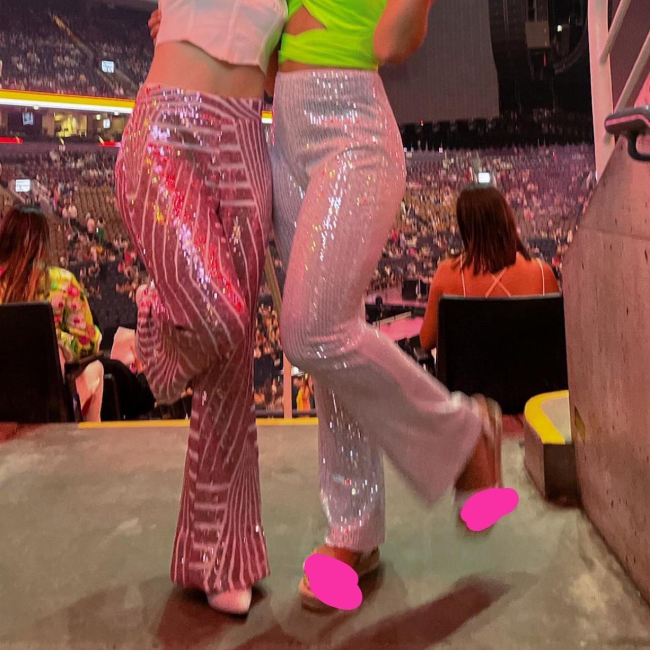 PINK SPARKLY SEQUIN DISCO FLARE PANTS 🪩💖 worn once... - Depop